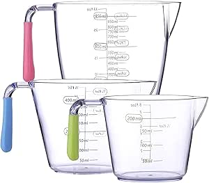 3PCS Plastic Measuring Jugs, BPA-Free Measuring Jug for Kitchen & Baking, Measuring Jug Set with ...