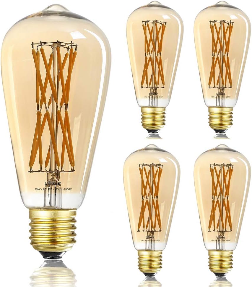 Leools LED Edison Filament Amber Bulb 15W,Equivalent 100W,Dimmable LED ...