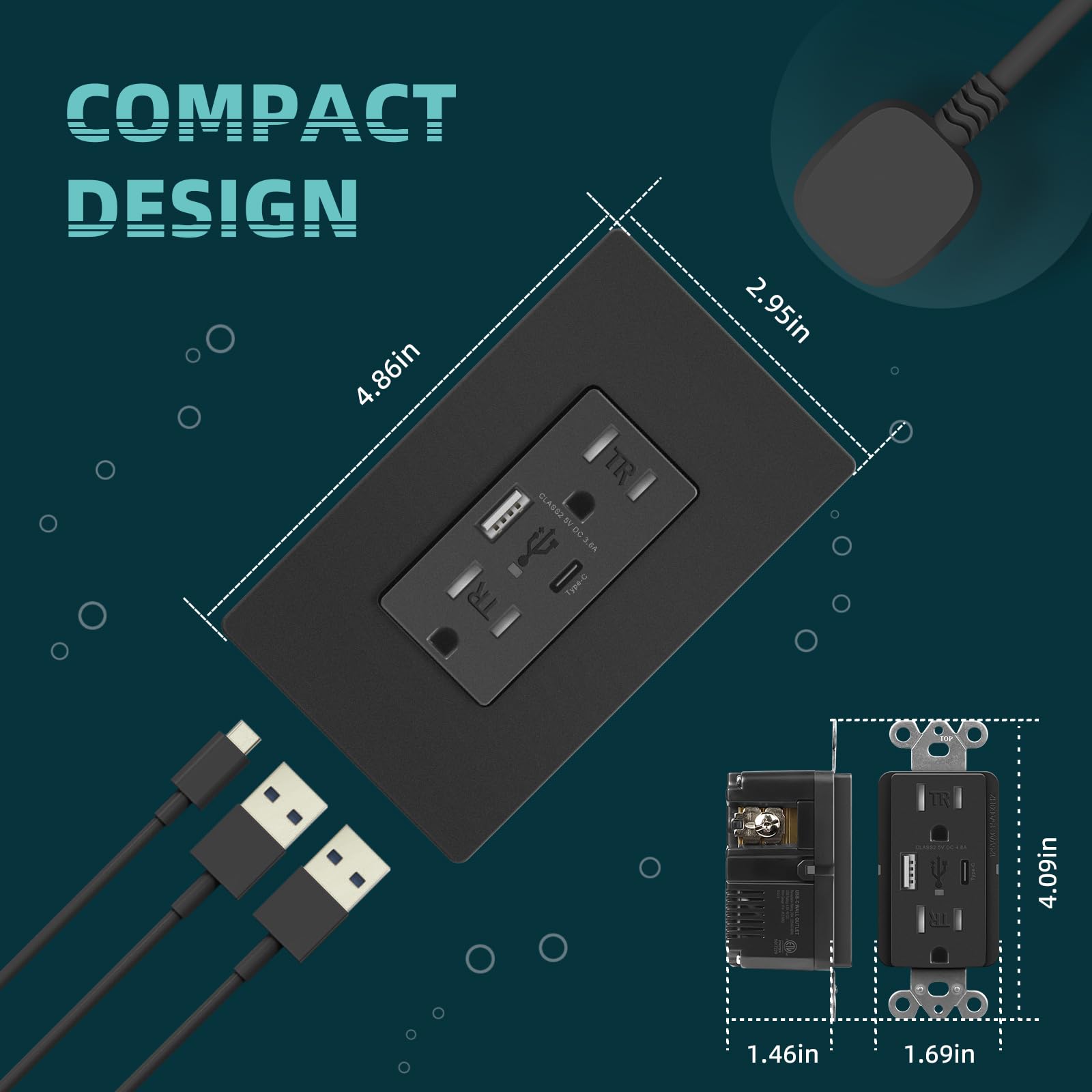 Snapklik.com : TOPELER Black USB Wall Outlet, 48A USB Charger Wall ...