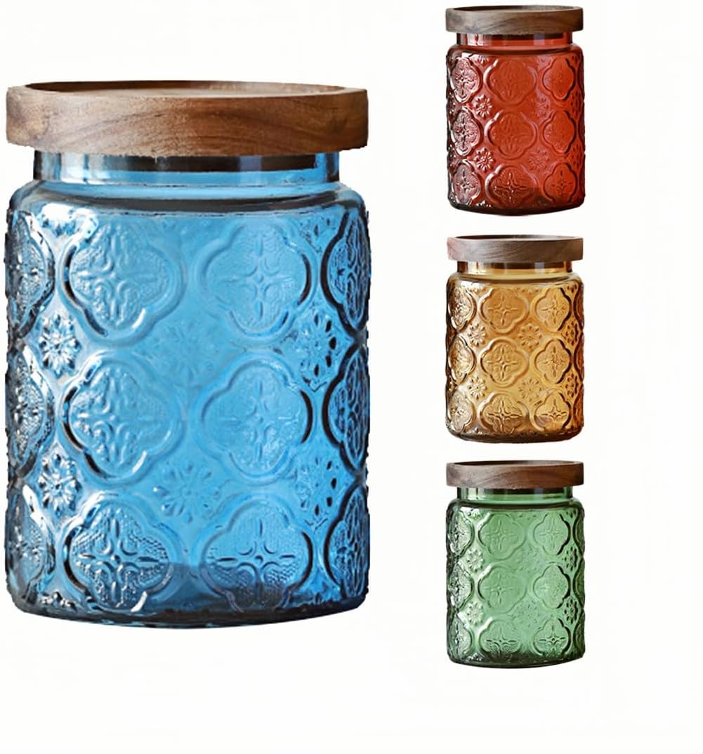 Amazon.com: Vintage Glass Storage Jar with Solid Wood Lid - Sunflower ...