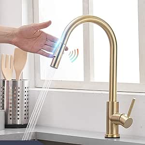Water-Tap Sensor Kitchen Faucets, Brushed Gold Smart Touch Inductive ...