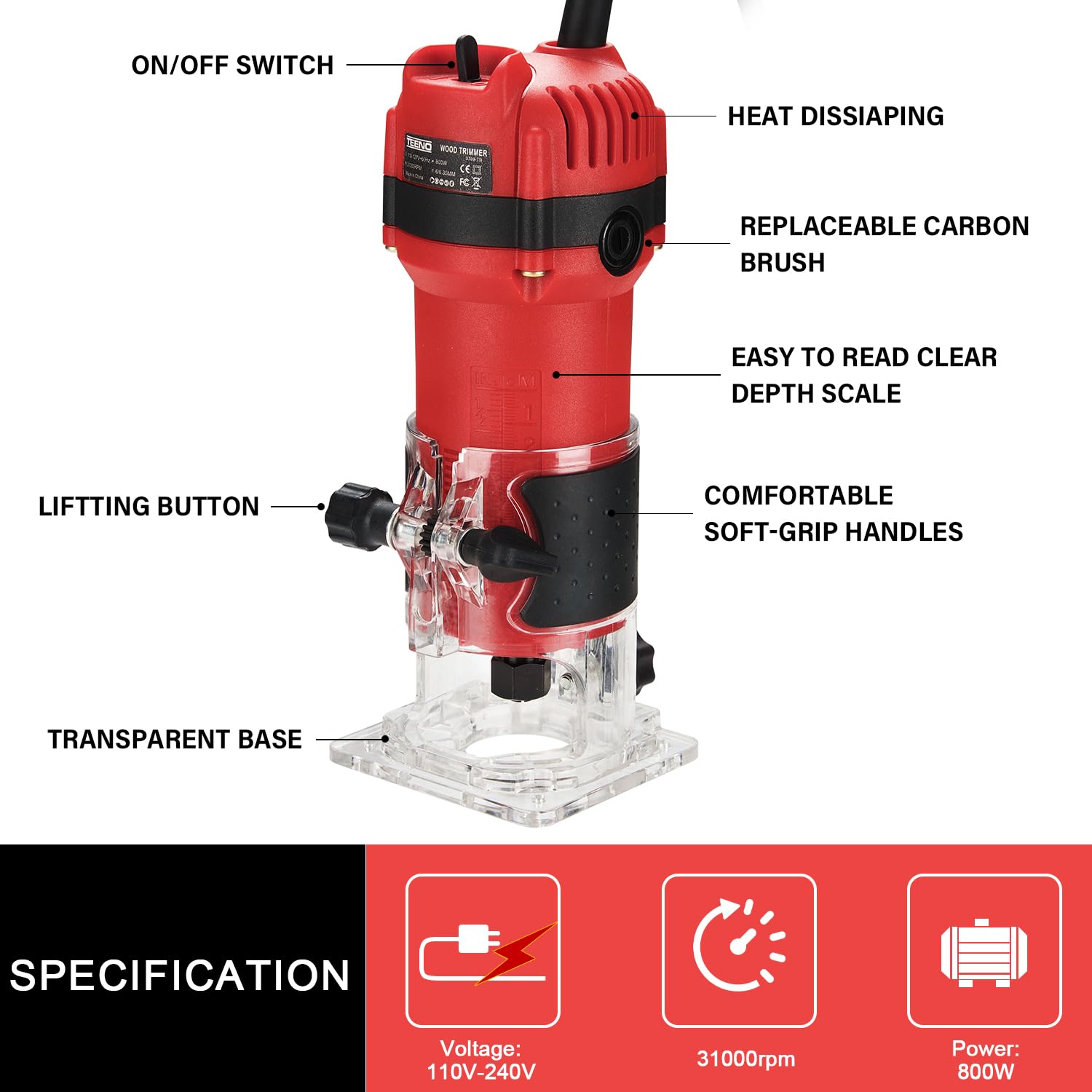 Snapklik.com : TEENO Wood Router, 800W Compact Router Tools For ...