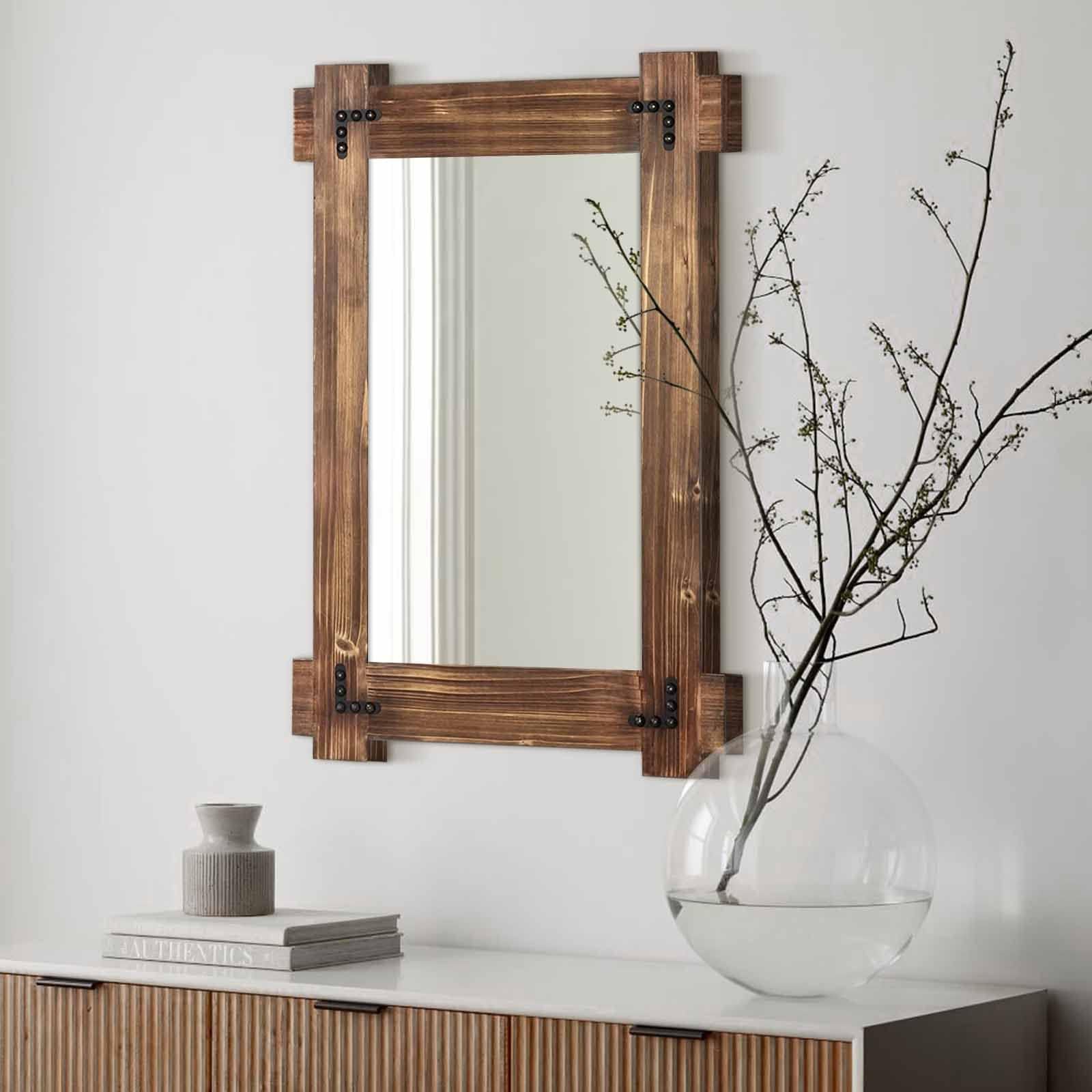 Amazon.com: MAXYOYO Rustic Wood Wall Mirror for Bathroom, 24" x 32 ...