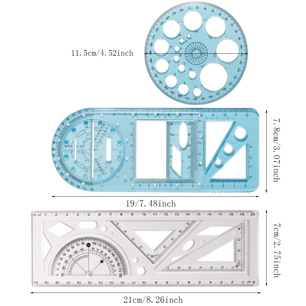 3 Pcs Multifunctional Geometric Ruler, Mathematics Drawing Ruler 360 ...