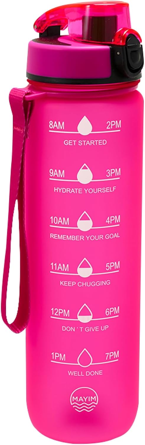 Amazon.com: Mayim Botella de agua motivacional con tapa abatible con popote y tapa para beber ...