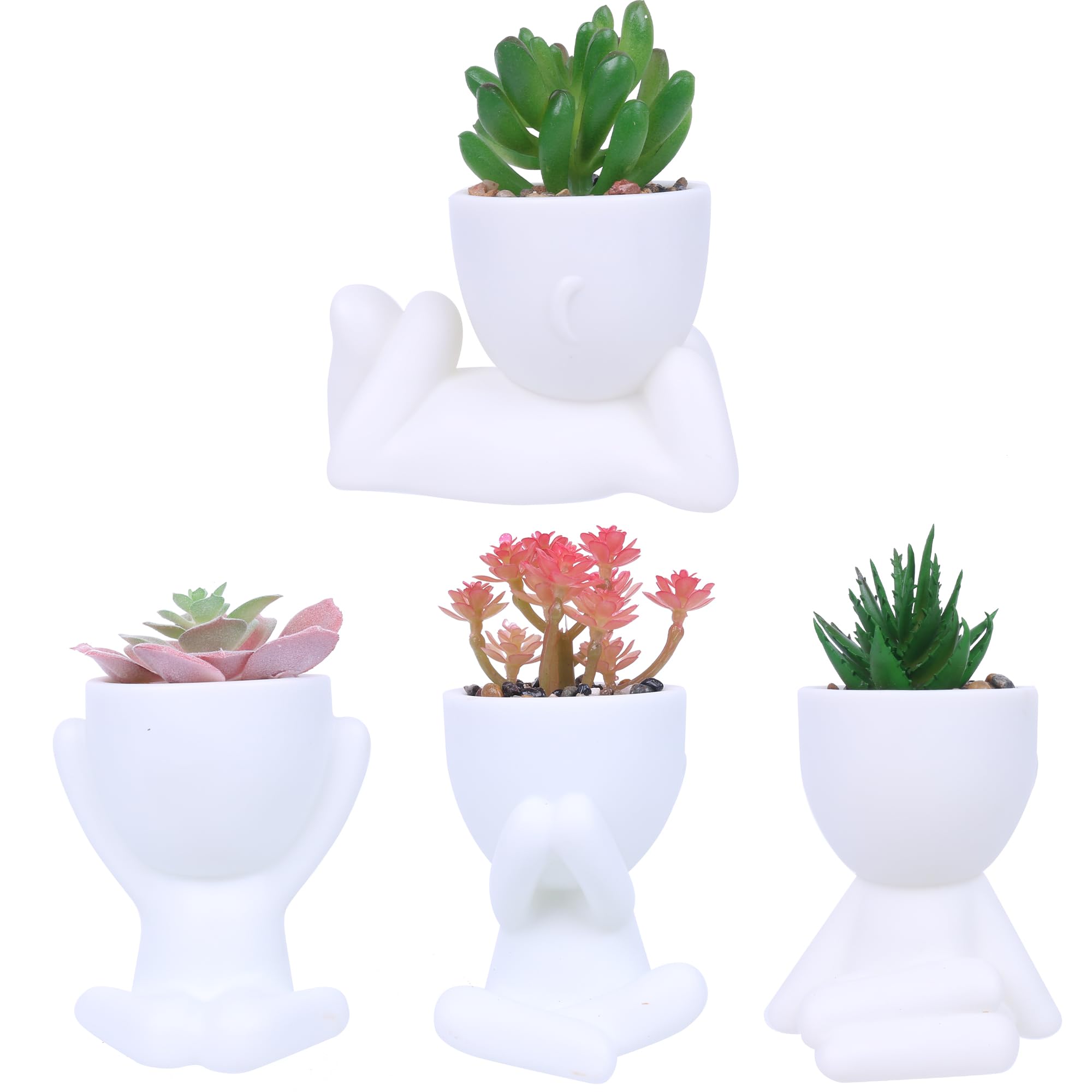 Amazon.com: Tearom 4 Pack Faux Succlent Plants with Creative Human ...