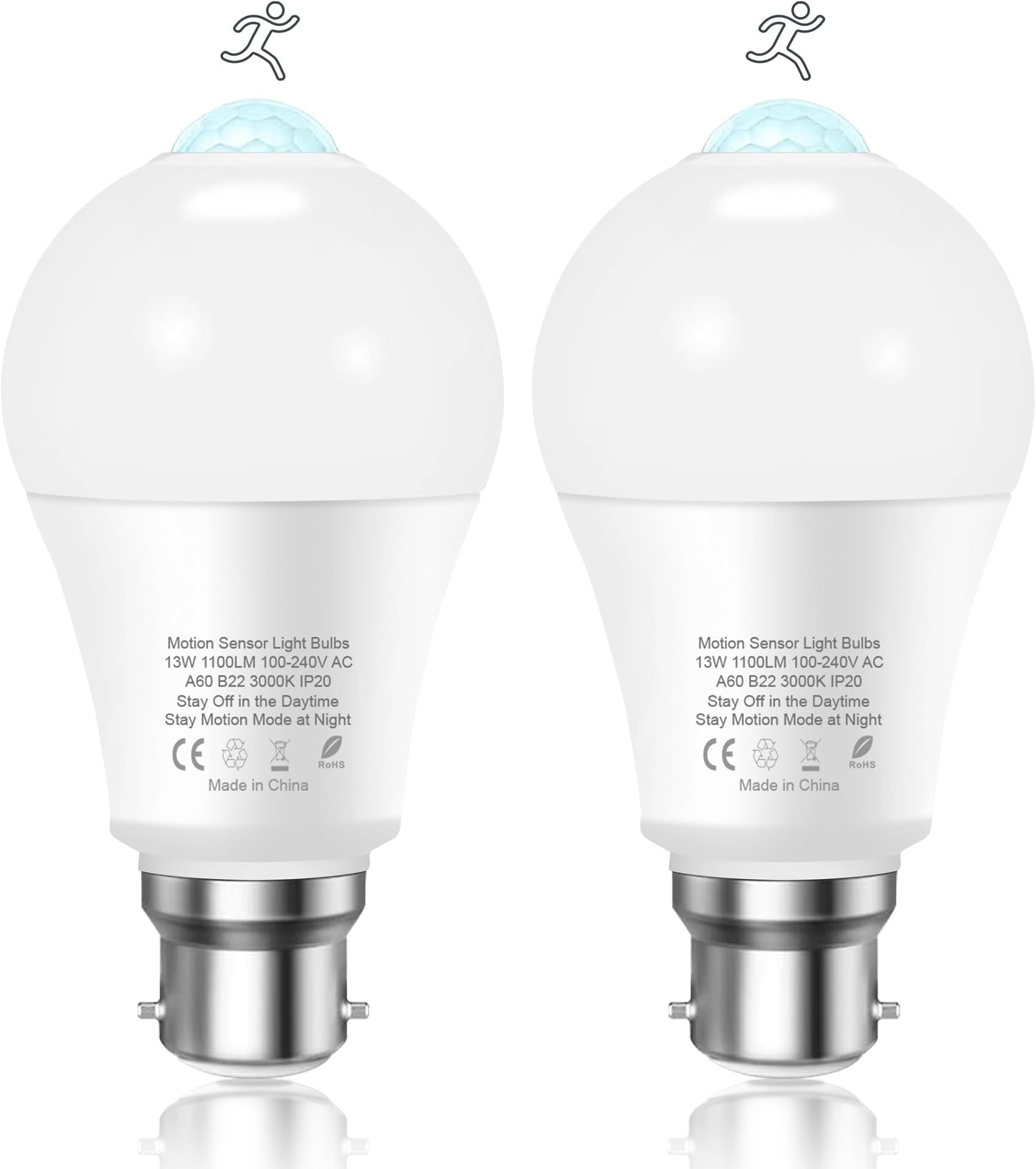 Torkase PIR Motion Sensor Light Bulb, 13W B22 Bayonet Smart Light Bulbs ...