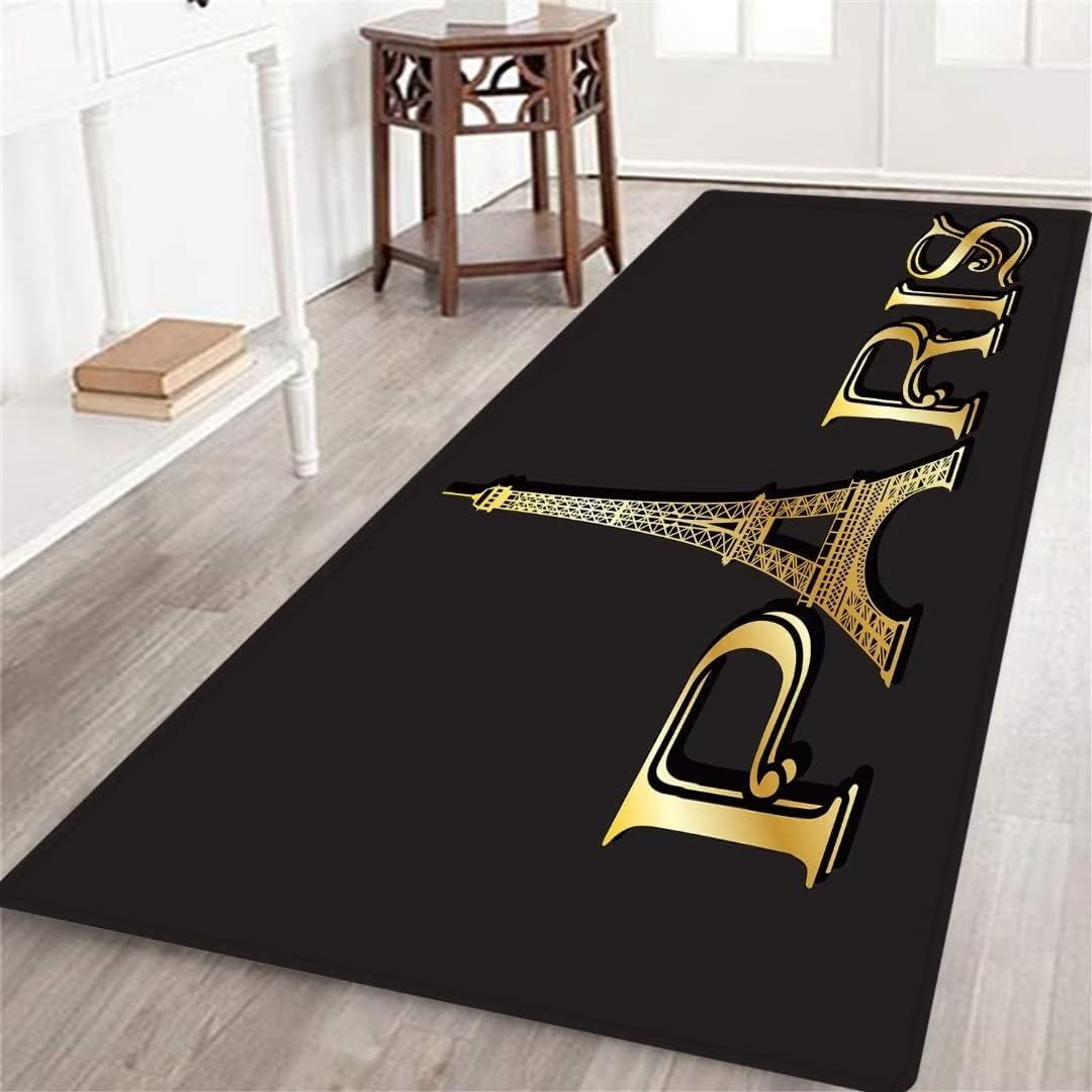 Amazon.com: Black Long Runner Rug for Hallway,Paris Gold Eiffel Tower ...