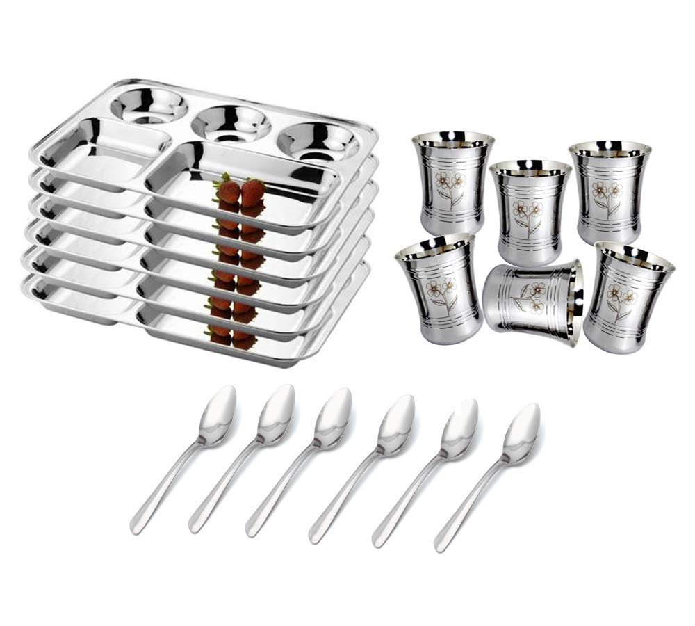 Bartan Hub Extra Deep Bhojan Thali Stainless Steel Pack 6 | Desertcart ...