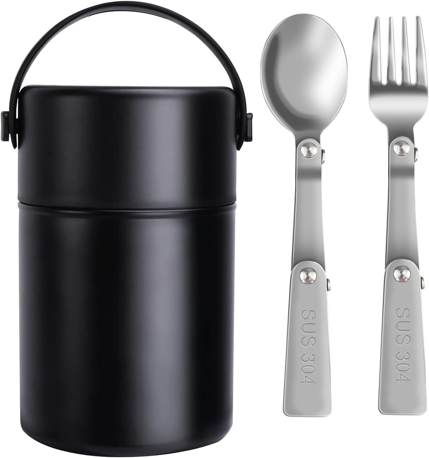 Insulated Food Flask for Hot & Cold Foods, 850ml Food Jar (Black) with ...