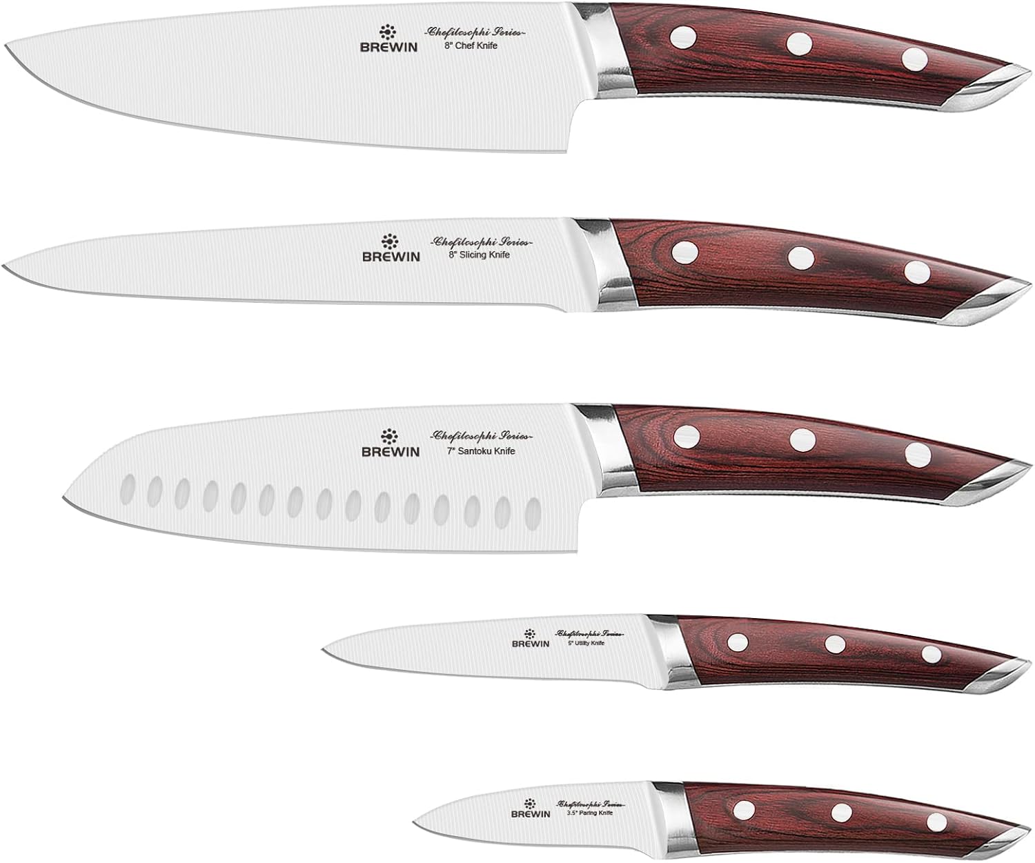 Amazon.com: Brewin CHEFILOSOPHI Chef Knife Set 5 PCS with Elegant Red ...