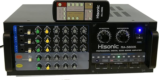 Hisonic Dual Channel MA-3800K Karaoke Mixing Amplifier 760W : Amazon ...