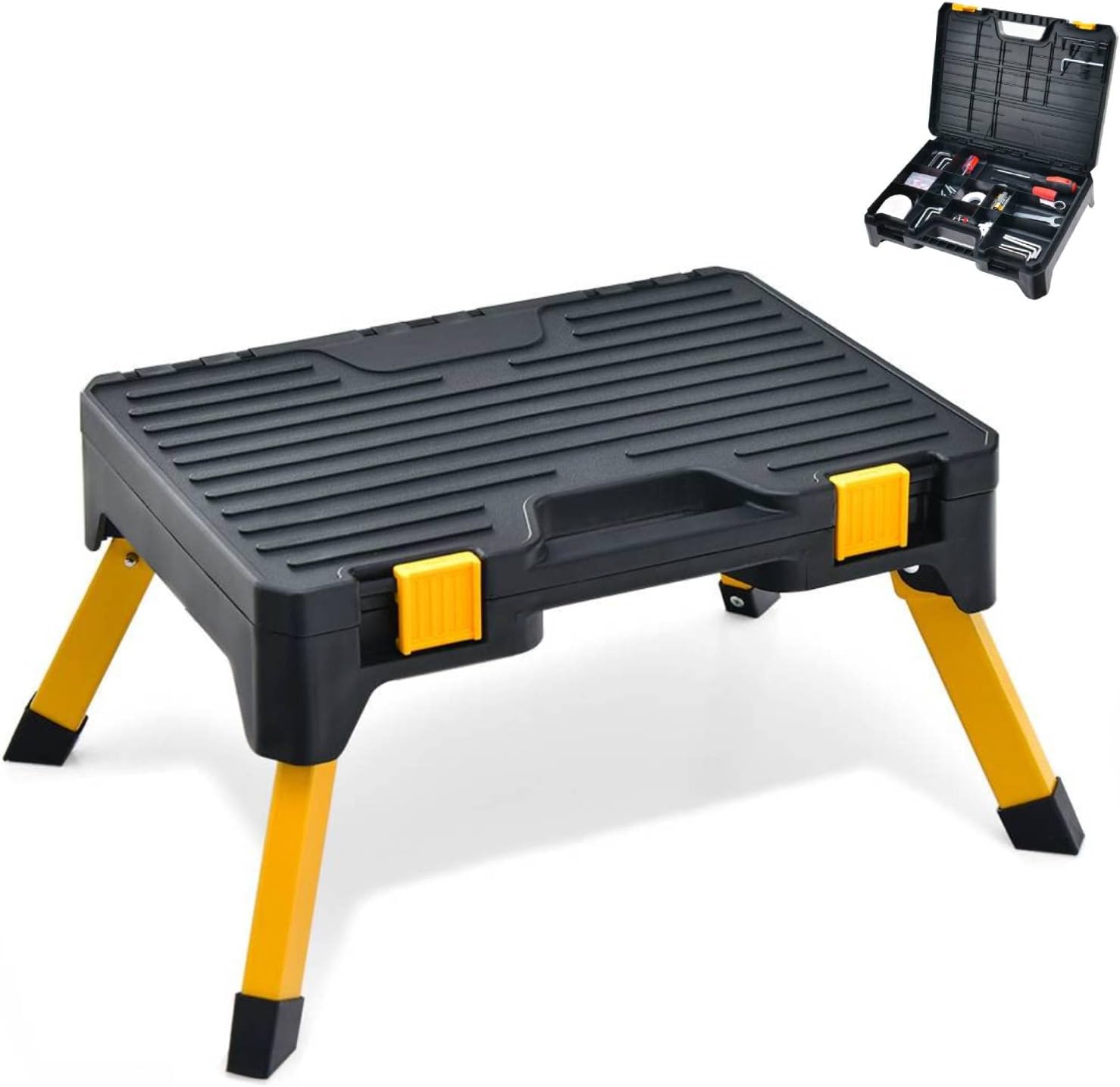 GiantexUK 2-in-1 Step Ladder with Tool Box, Folding Toolbox Step Stool ...