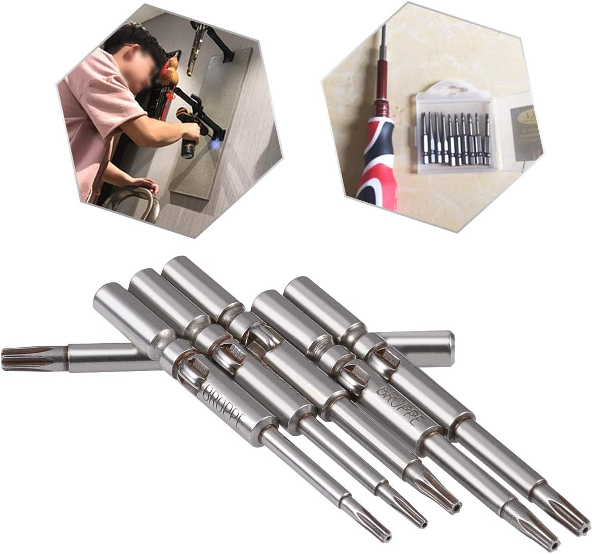 HOHXEN 6Pcs 800 T6-T15 Torx 60mm Screwdriver Bits Set 1/4" Round Shank ...