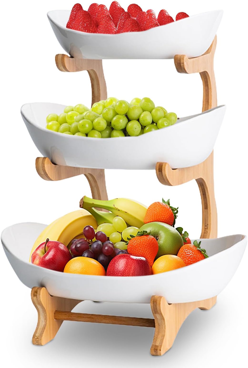 HOMKULA Fruit Bowl for Kitchen Counter - 3 Tier Ceramic Serving Bowls ...