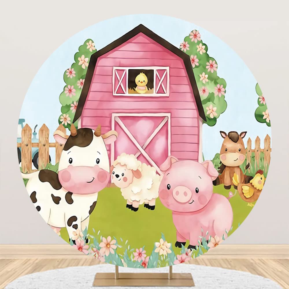 Yeele 6x6ft Cartoon Farm Animals Party Round Backdrop For Kids ...