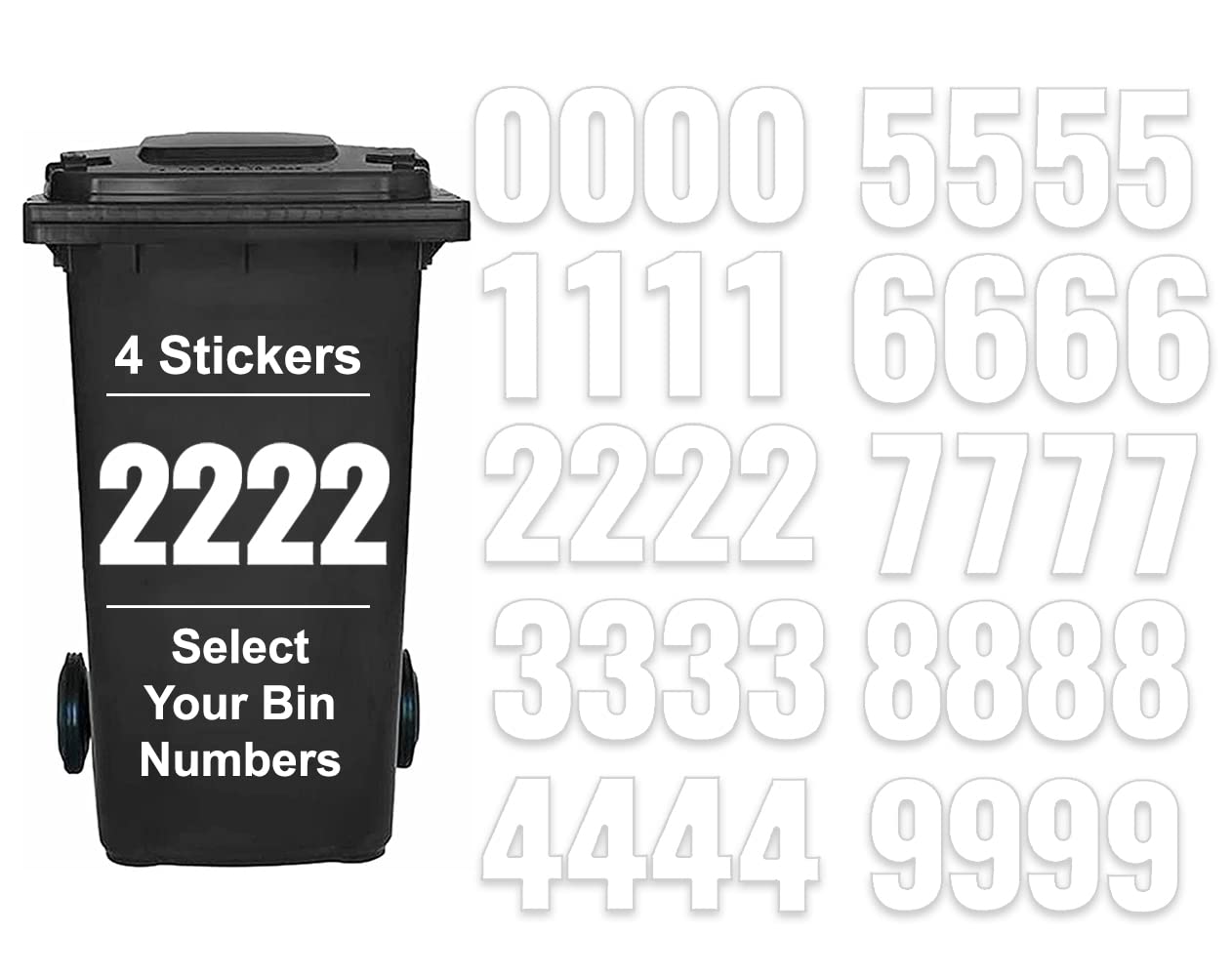 Pack of 4 White Wheelie Bin Stickers Number - 2 Waterproof (17 cm ...