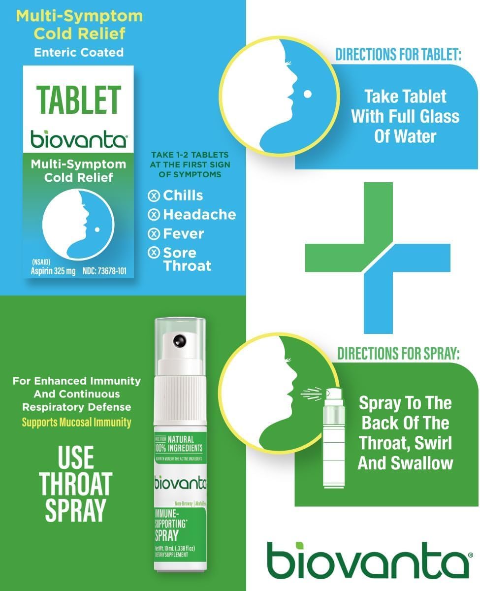 Biovanta Cold and Flu Relief Kit Plus Immune Support, Throat Spray ...