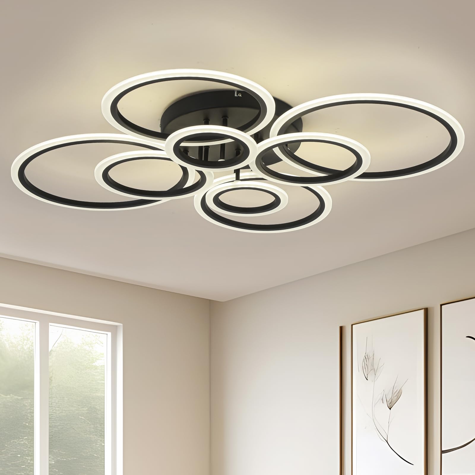 TEMINBU Modern LED Ceiling Light, Black 8 Rings Flush Mount Ceiling ...