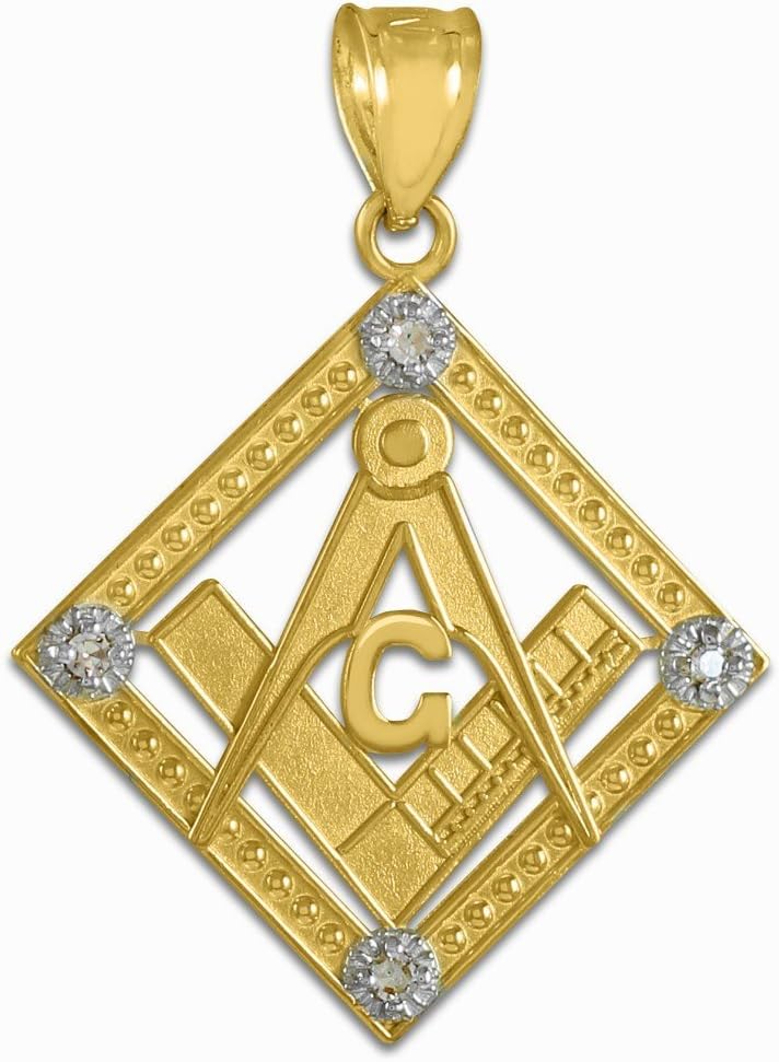 10k Yellow Gold Square Freemason Diamond Masonic Pendant | Amazon.com