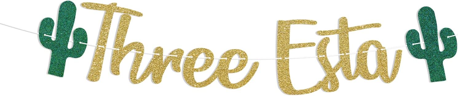 Amazon.com: Three Esta Banner Gold Glitter, Fiesta 3rd Birthday Party ...