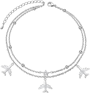 Amazon.com: FLYOW Airplane Layered Anklet for Women 925 Sterling Silver ...
