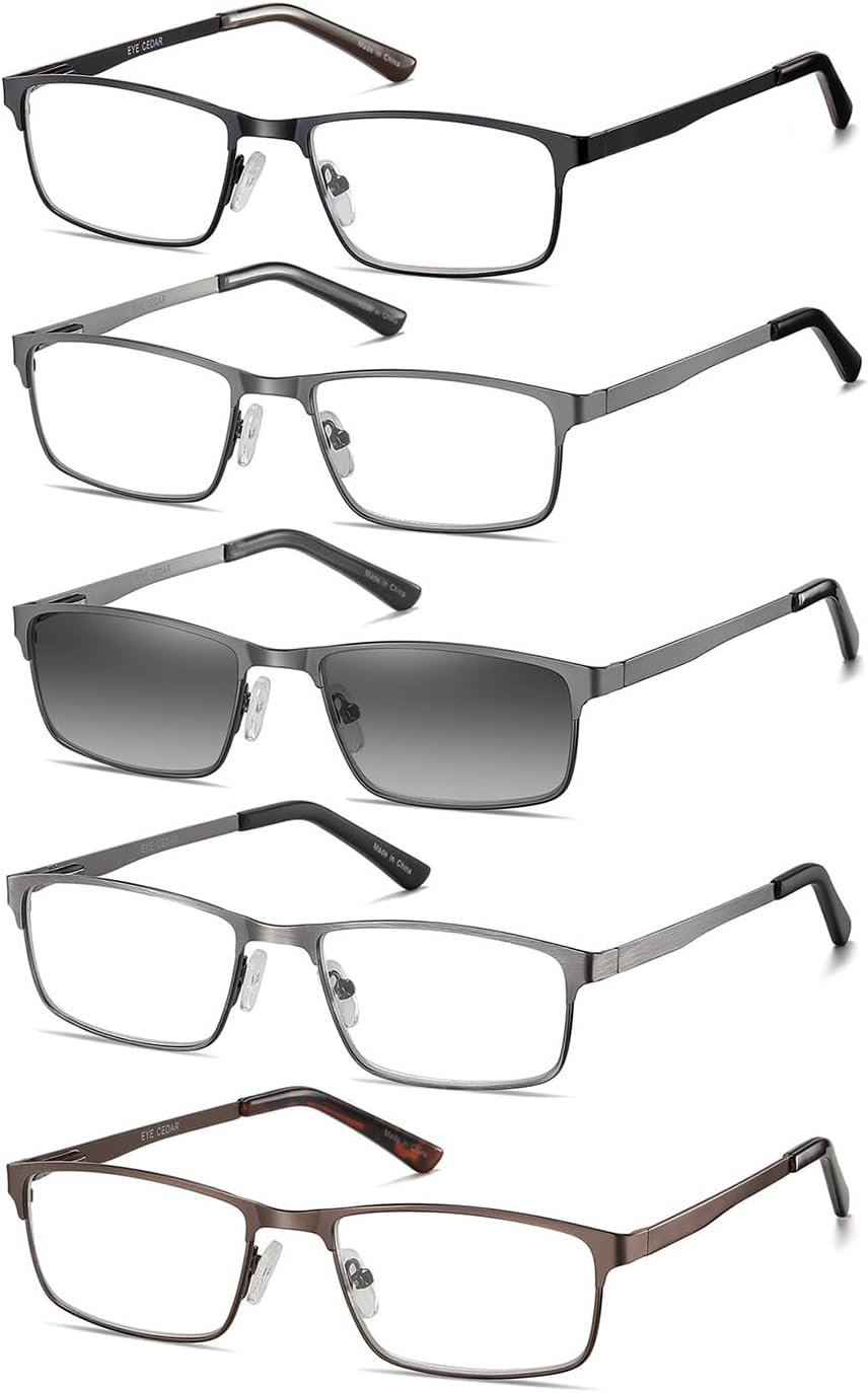Amazon.com: EYECEDAR 5-Pack Reading Glasses for Men Metal Rectangular ...