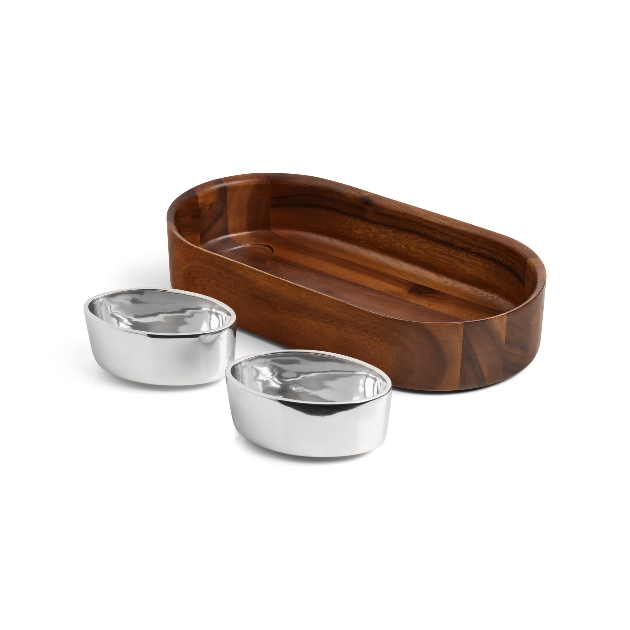 Snapklik.com : Nambe Oblong Nest Chip And Dip Serving Bowl Wooden ...