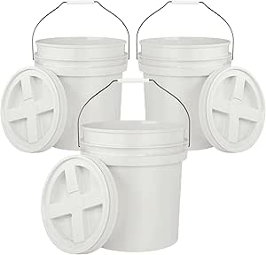 Amazon.com: 5-Gallon White Bucket Pail with Gamma Seal Screw on Airtight Lid, Heavy-Duty 90MIL ...