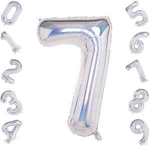 Gremode Laser Silver 7 Balloons,40 Inch Birthday Foil Balloon Party ...
