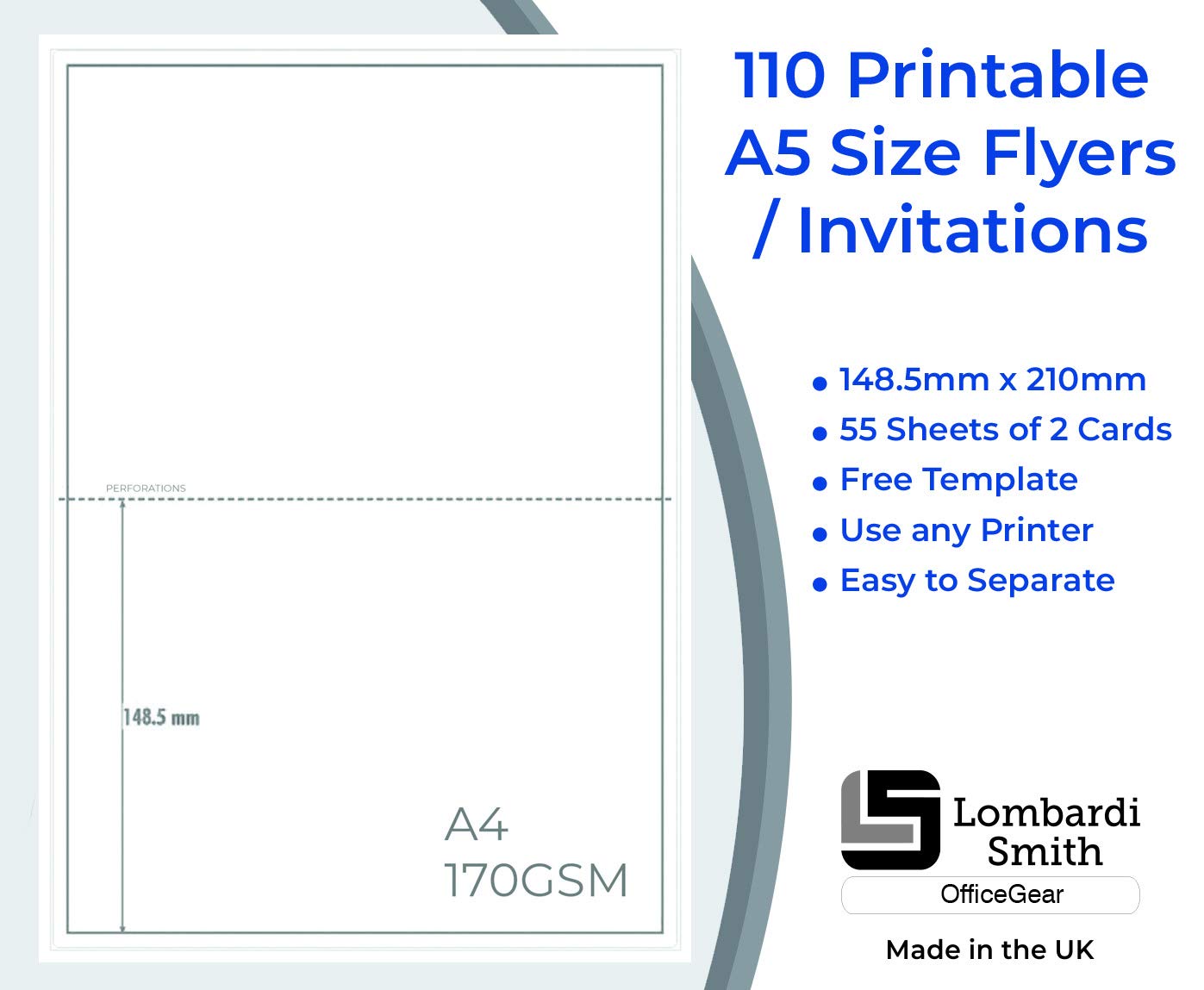 Officegear A5 Cards 2 Up 55 Sheets 110 Cards Perforated | Desertcart ...