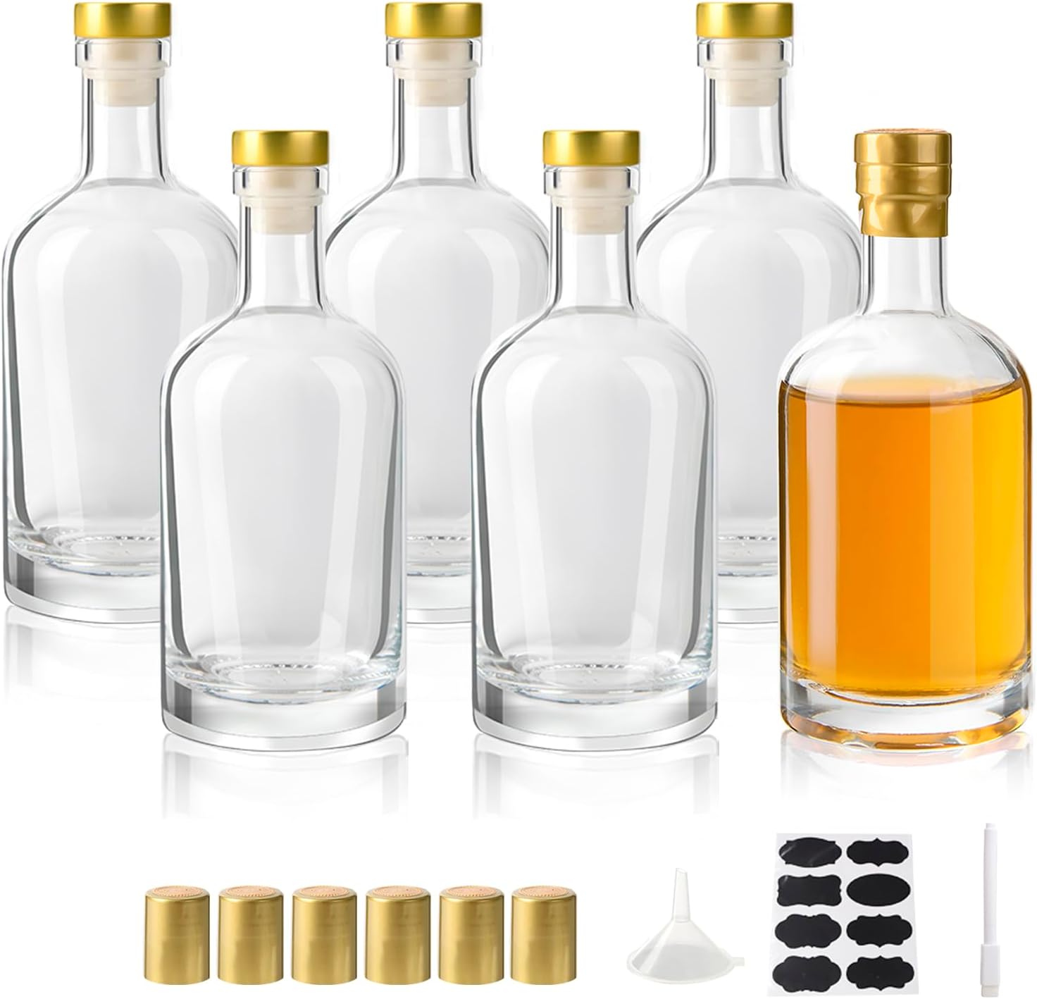 Amazon.com: BPFY 6 Pack 12 oz (375ml) Clear Glass Liquor Bottles with T ...