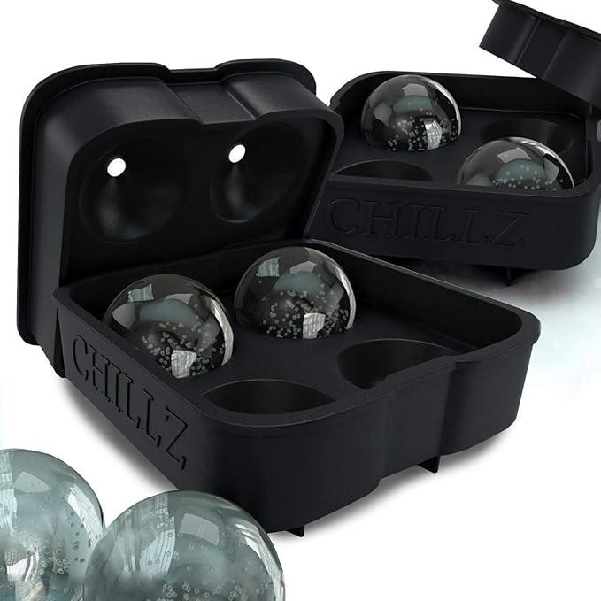 Amazon.com: Chillz Ice Ball Maker - 2 Black Flexible Silicone Ice Trays ...