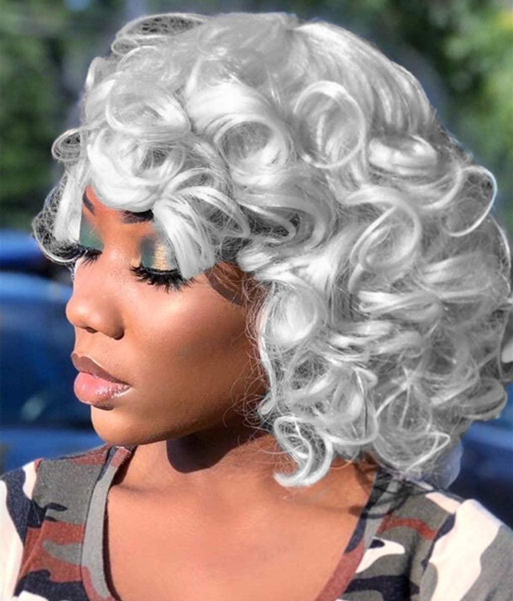 Amazon.com : ELIM Curly Wigs for Black Women Short Kinky Curly Grey ...