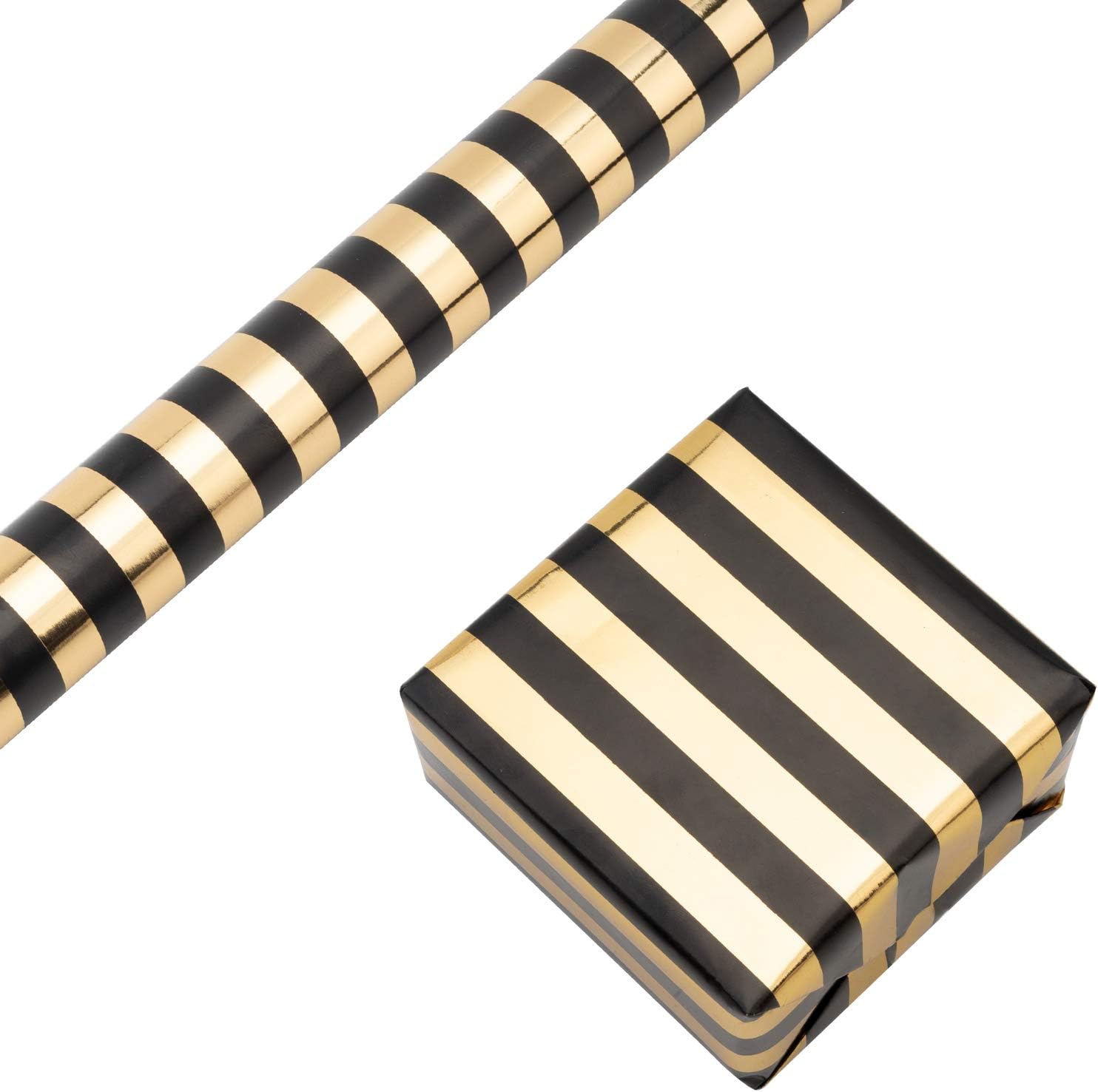 Amazon.com: RUSPEPA Wrapping Paper Roll - Gold Foil Vertical Stripe ...