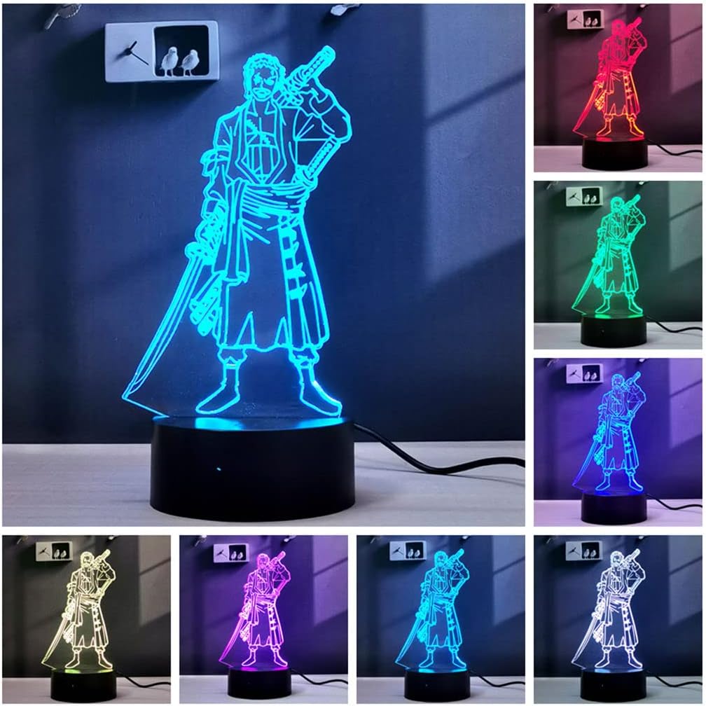 2 in 1 Monkey D. Luffy,Roronoa Zoro 3D Illusion Night Light LED Anime ...
