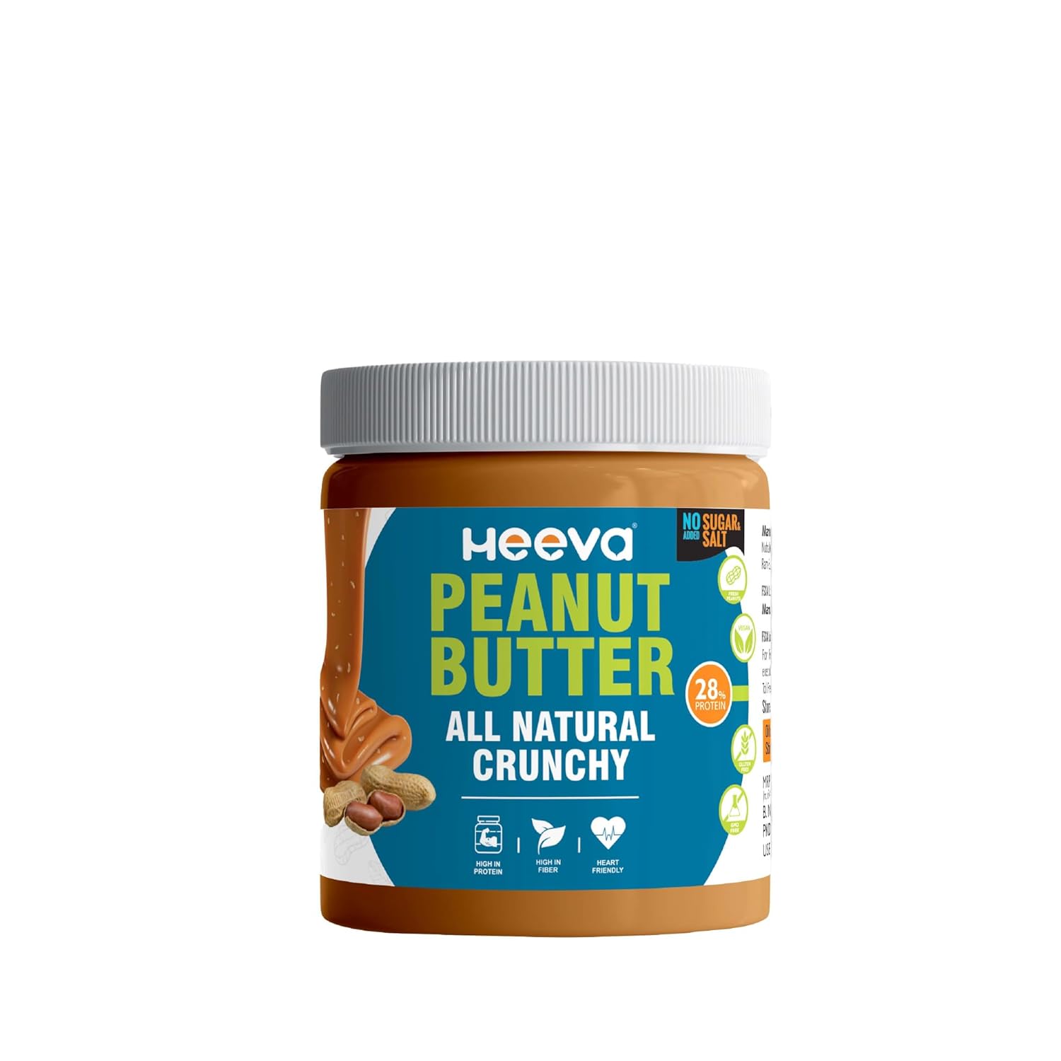 Heeva All Natural Unsweetened Crunchy Peanut Butter (350gm) |100% ...