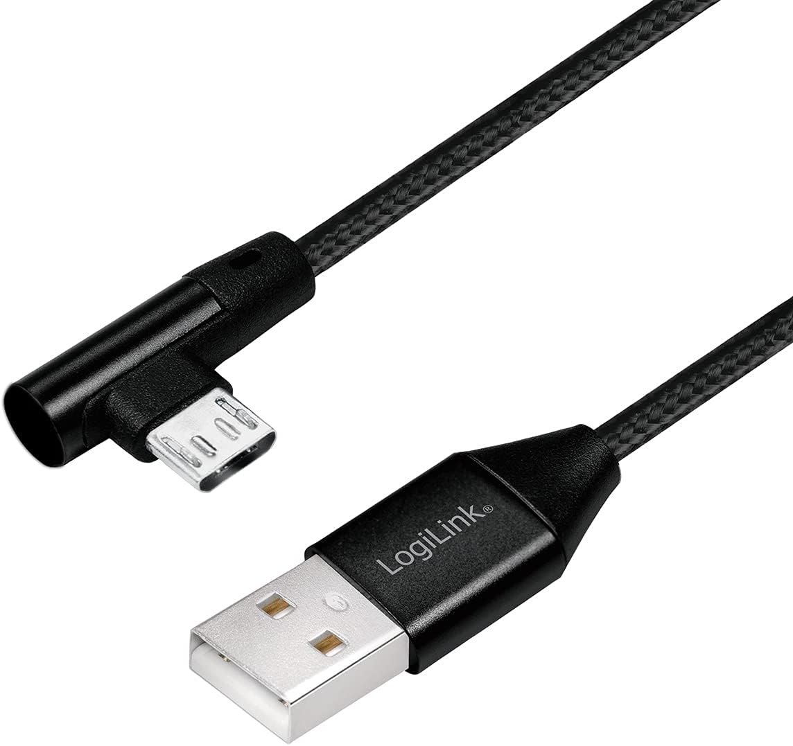 System-S 2m Meter Micro USB 2.0 Kabel gewinkelt 90 Grad Winkelstecker ...