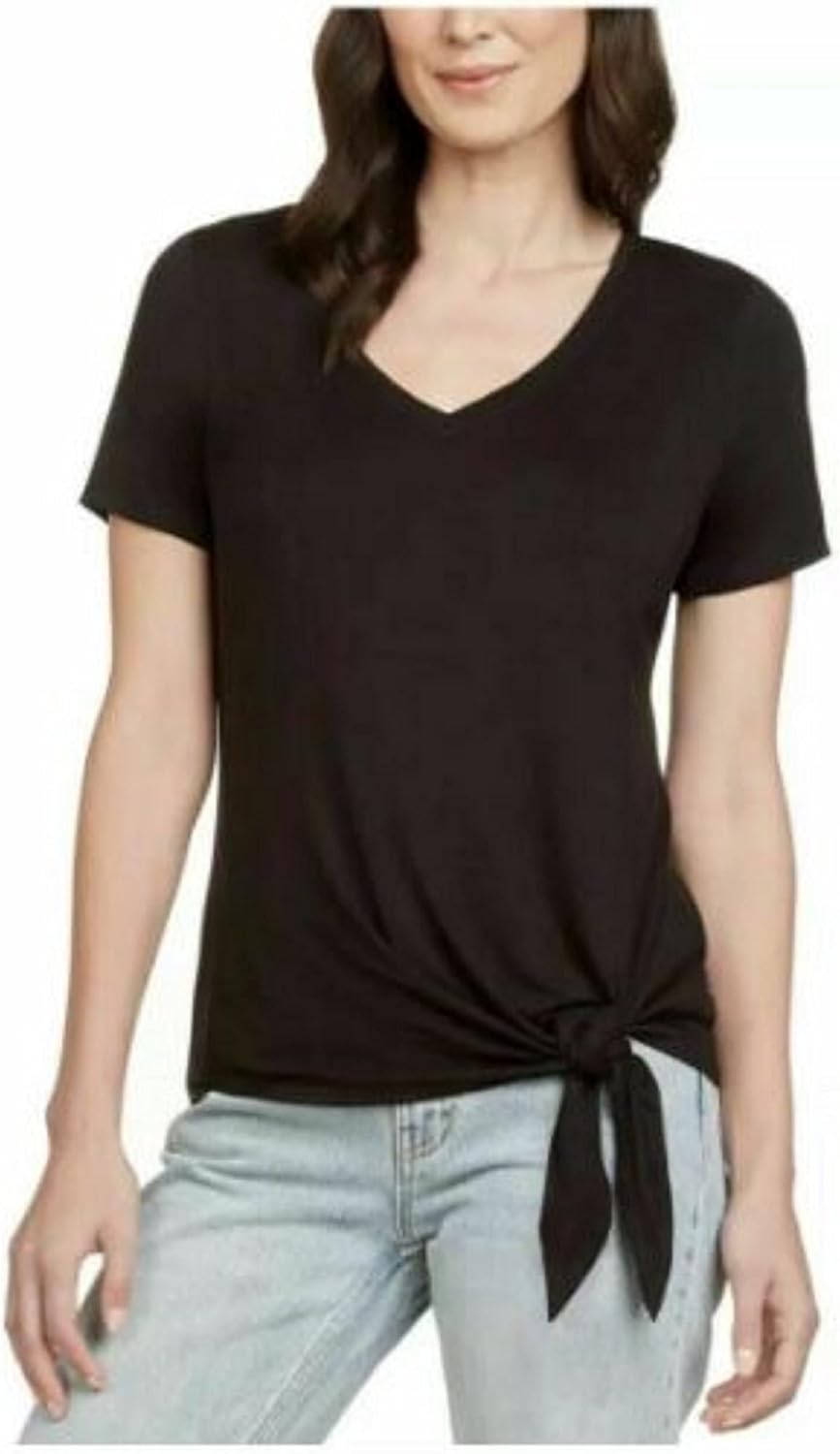 Matty M Ladies' V-Neck Side Tie Tee at Amazon Women’s Clothing store