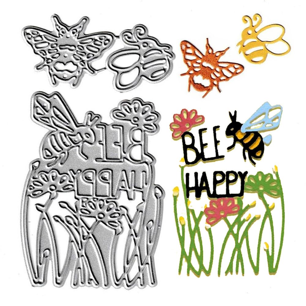 Amazon.com : Metal 3pcs Bees Flower Die Cuts, Happy Bee Animal Cutting ...
