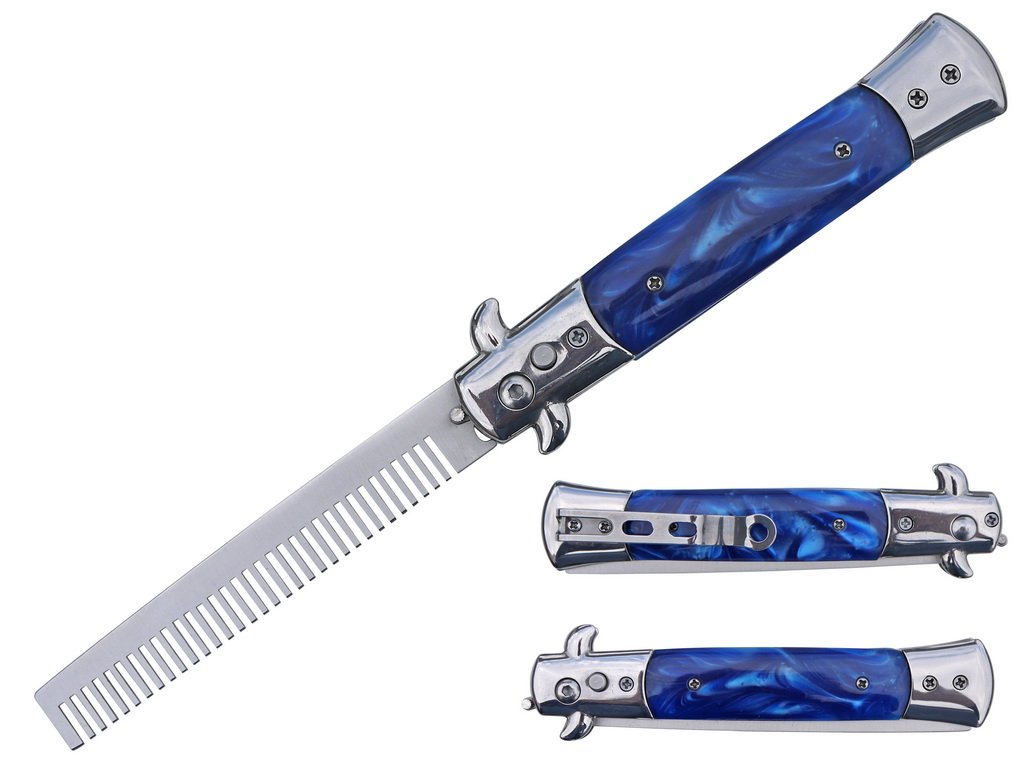 Amazon.com : 9" Switch Folding Style Polished Stainless Comb with Inlay ...