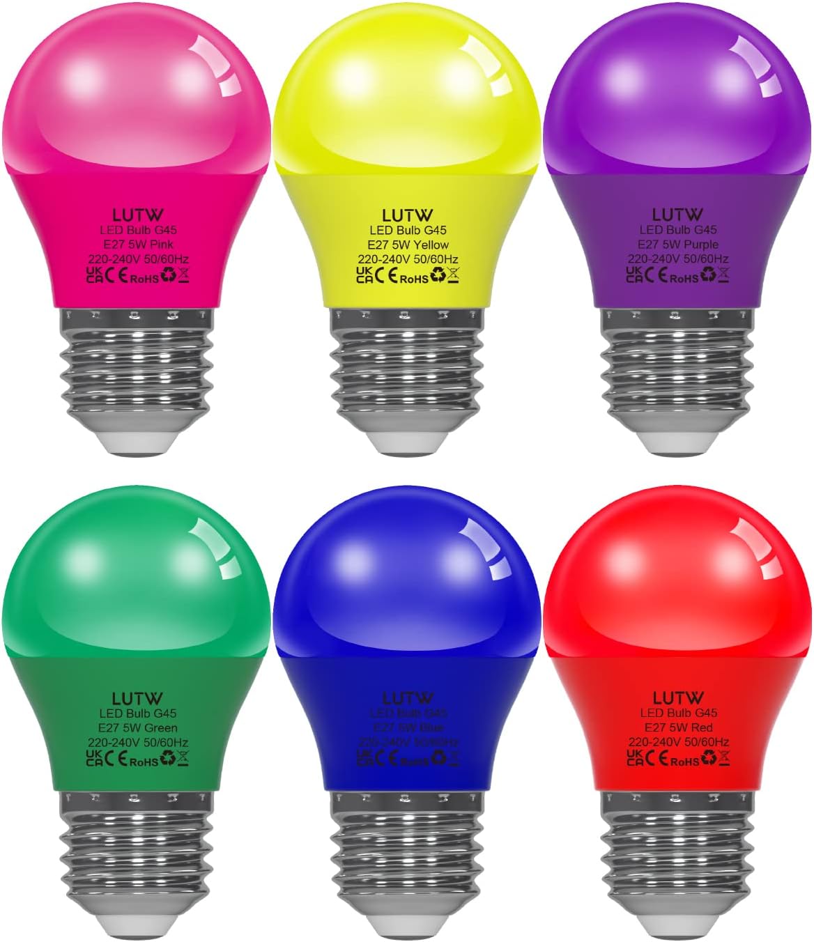 LUTW E27 LED Light Bulb 6 Colours, 40 Watt Equivalent, Lighting Bulbs ...
