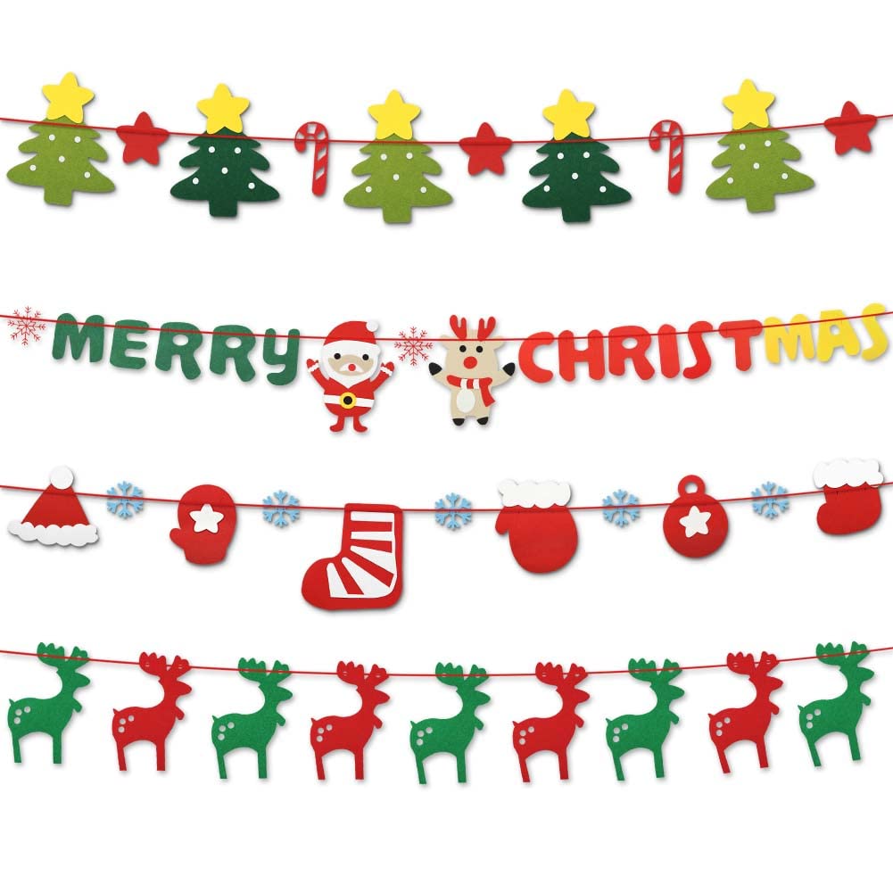 Christmas Garland Flags Banner,4 Pack Xmas Funny Festival Felt Flags ...