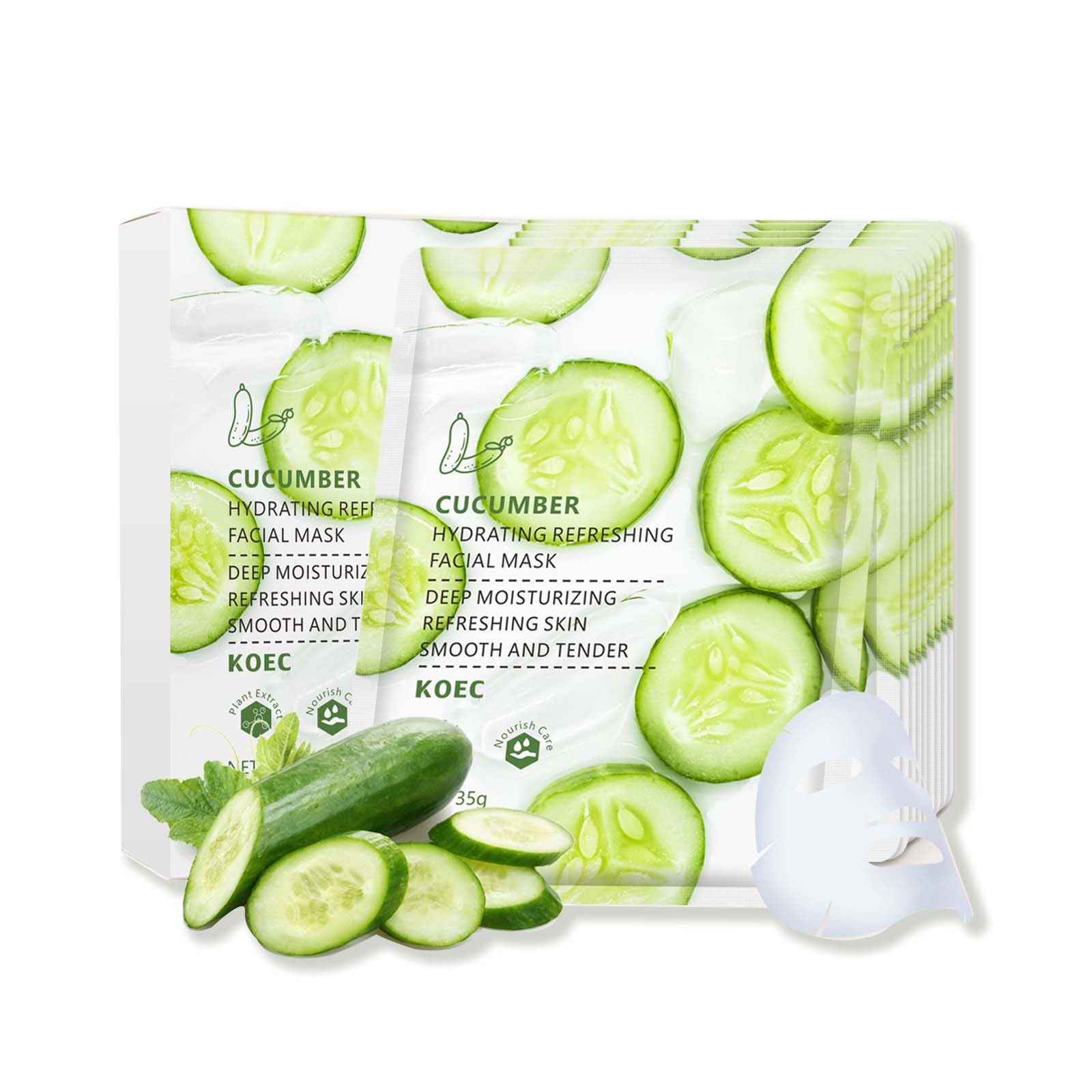 Cucumber Face Mask, 5pc Hydrating Face Masks, Hyaluronic Acid Anti ...