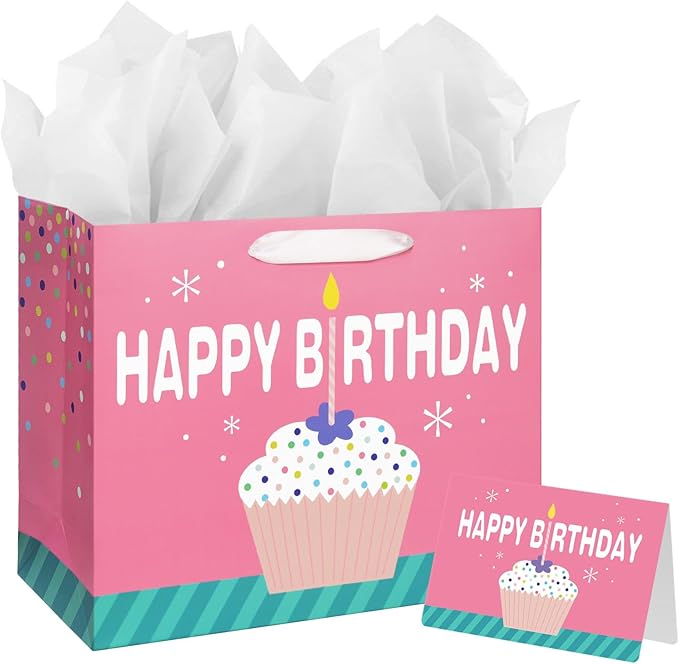 Amazon.com: Laidans 13"" Large Happy Birthday Gift Bag with Tissue ...