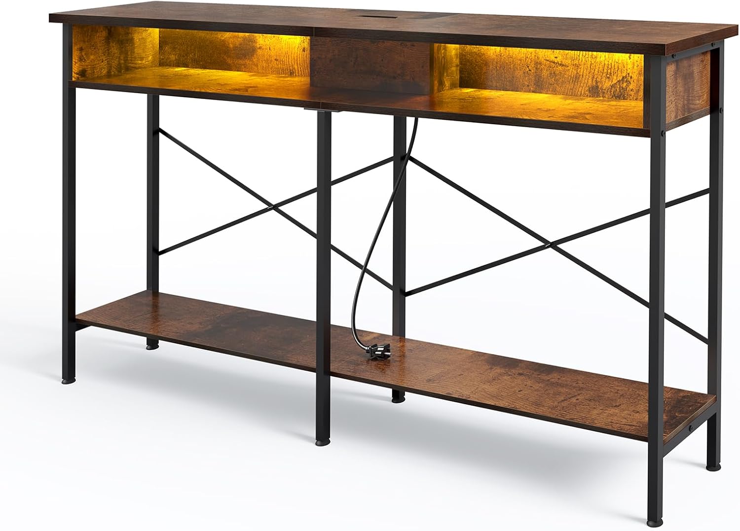 Amazon.com: HAIOOU 63" Console Table with Power Outlet and LED Lights ...