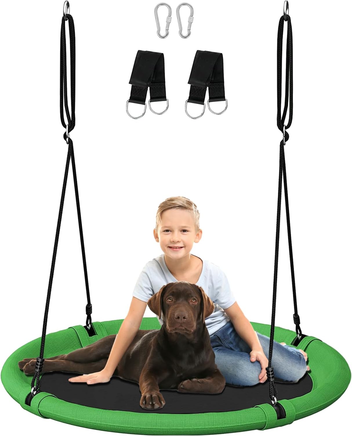 Amazon.com: YSEJOMP Black Round Saucer Swing with handles and 5FT Extra ...