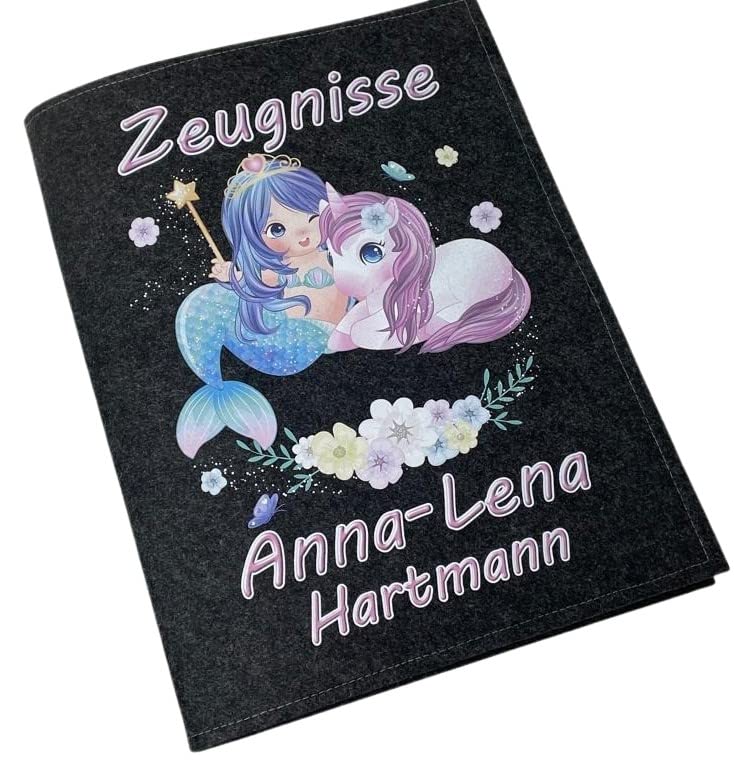Zeugnismappe mit Namen aus Filz (A4) incl.zeugniss Hefter Einschulung Geschenk Zeugnis mappe ...