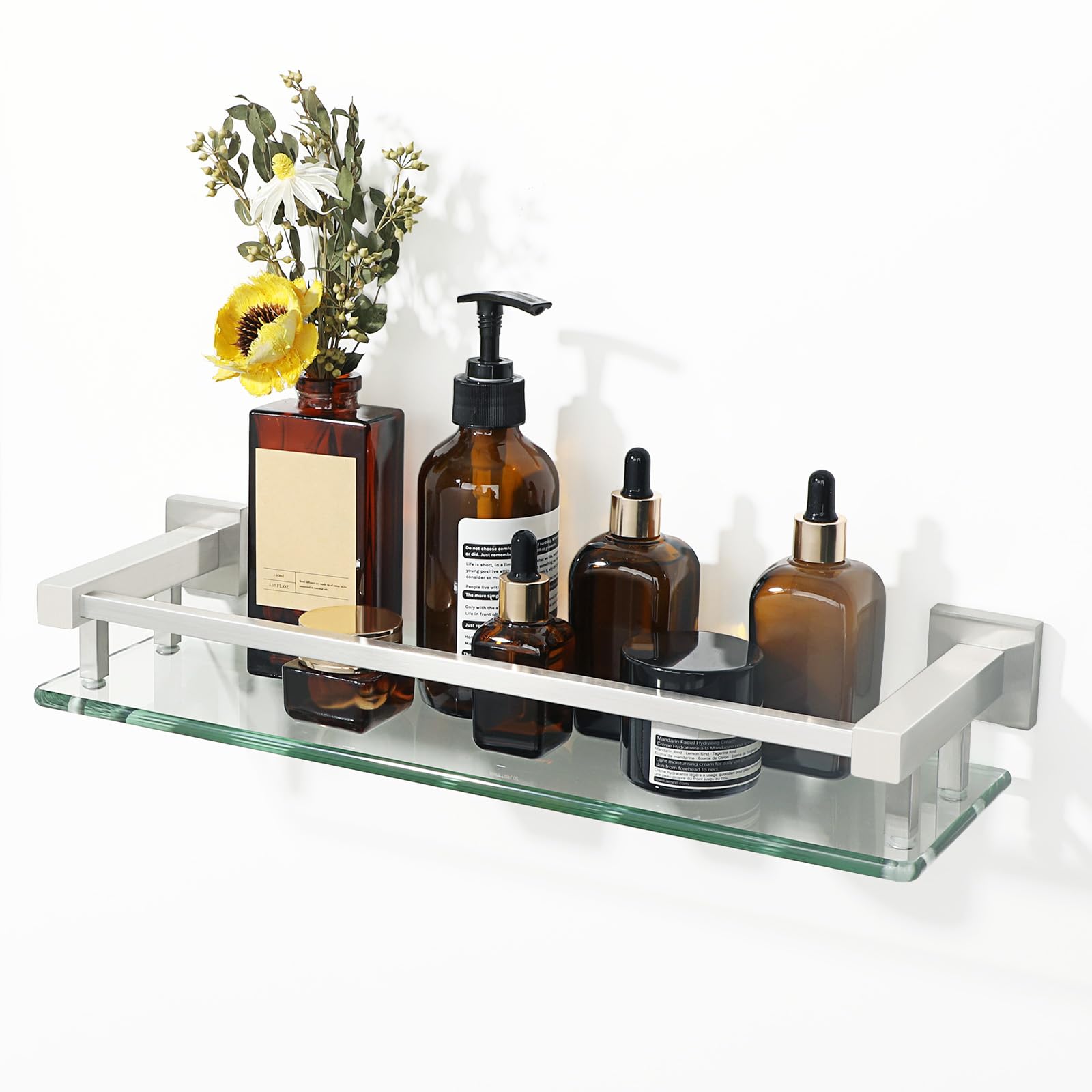 Amazon.com: Alise Glass Bathroom Shelf, Brushed Nickel Tempered Glass ...