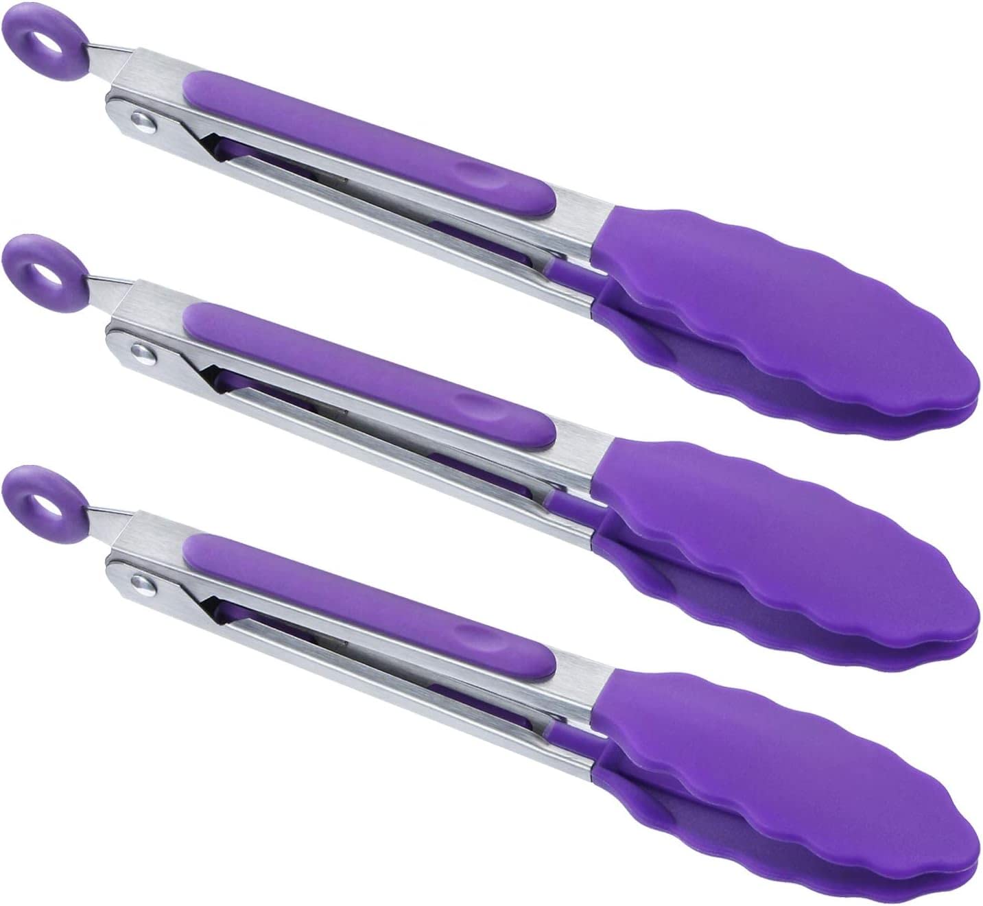 MSY BIGSUNNY 7" Mini Silicone Serving Tongs - Set of 3 (Purple ...